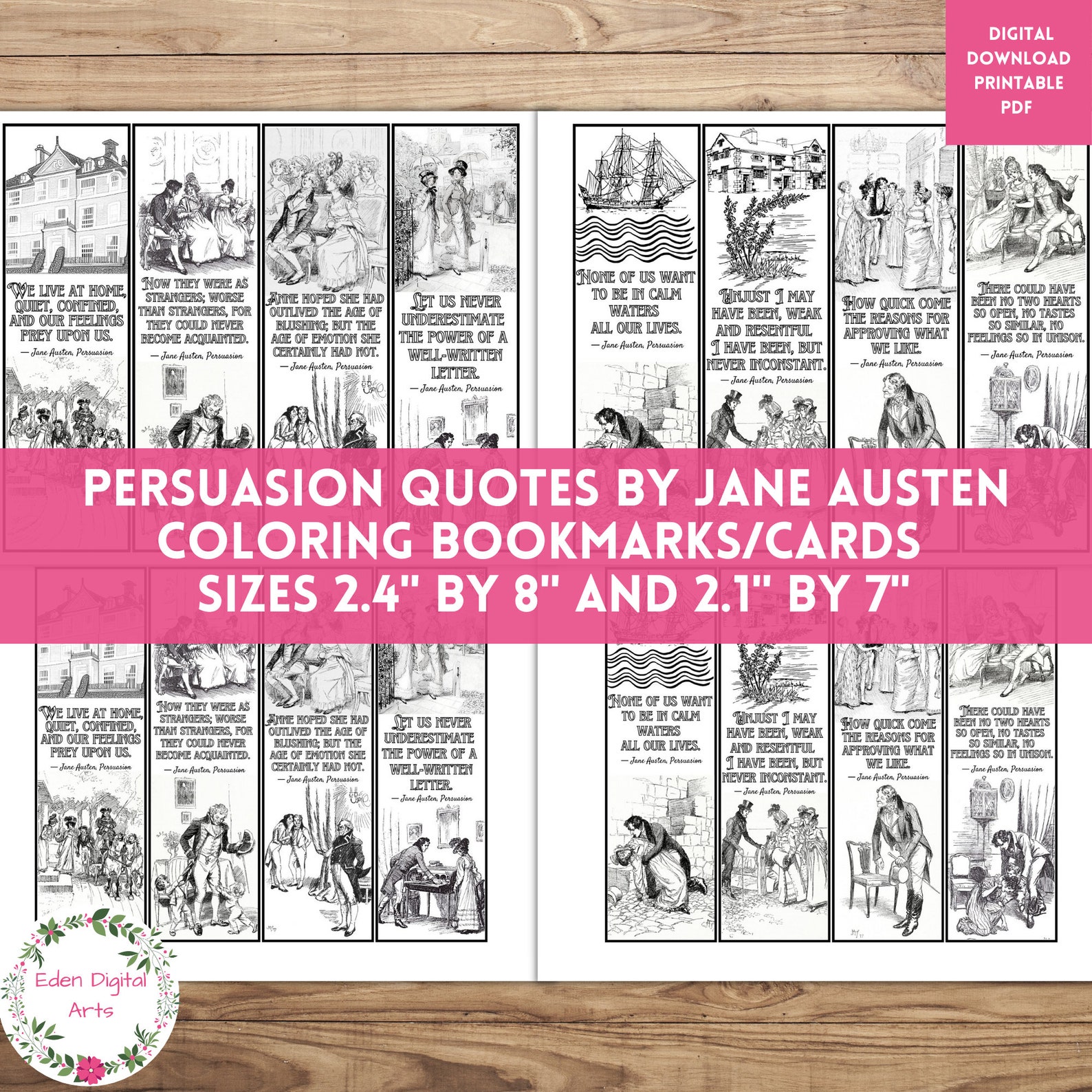 Persuasion Quotes by Jane Austen Coloring Bookmarks Literary - Etsy