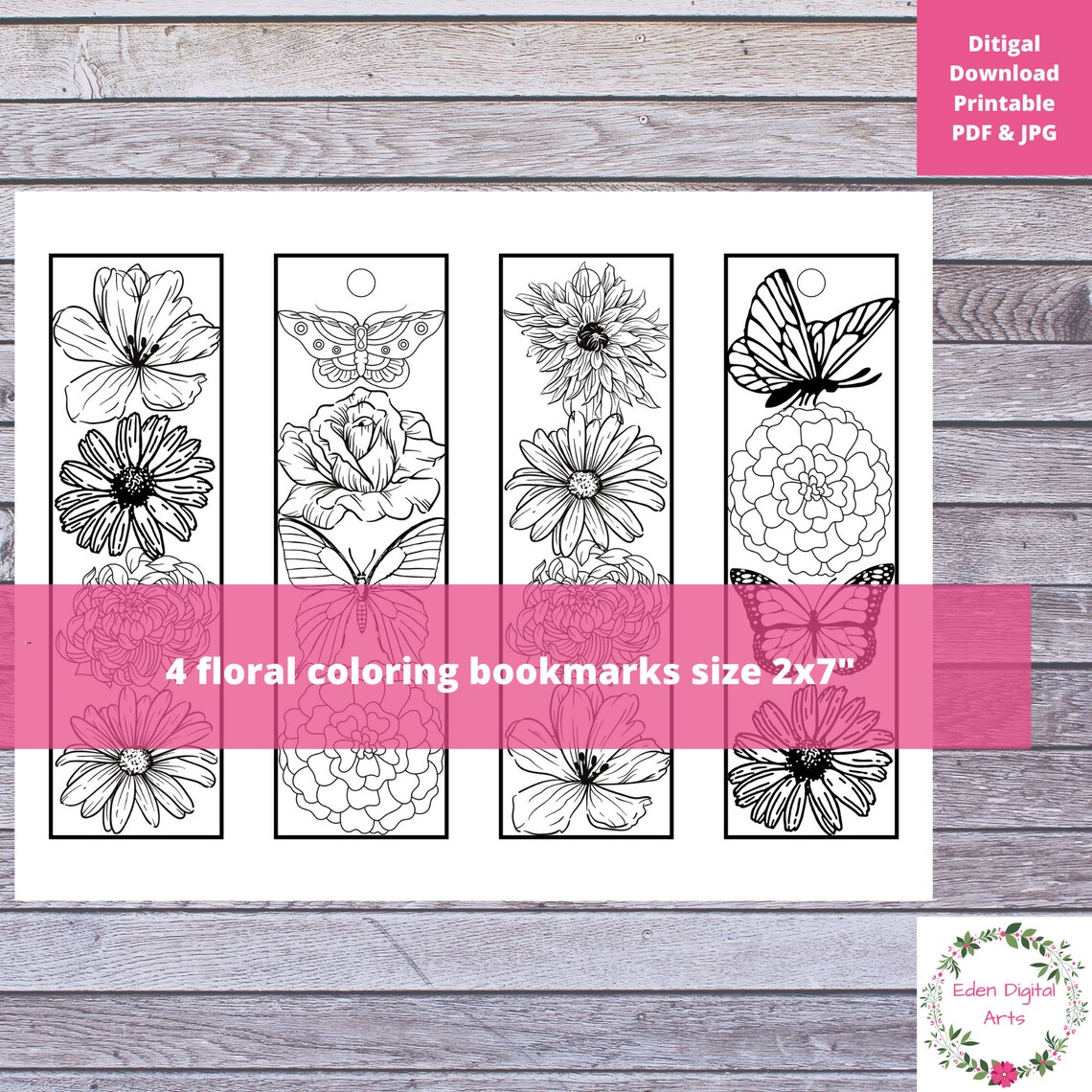 Floral Botanical Color Your Bookmarks Printable Flowers - Etsy