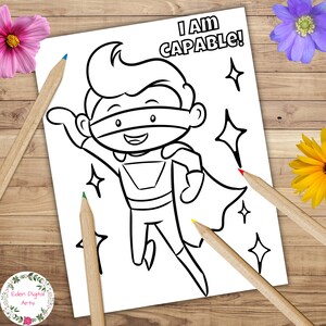 Superhero Growth Mindset Coloring Pages for Kids, Self Esteem Kindness ...