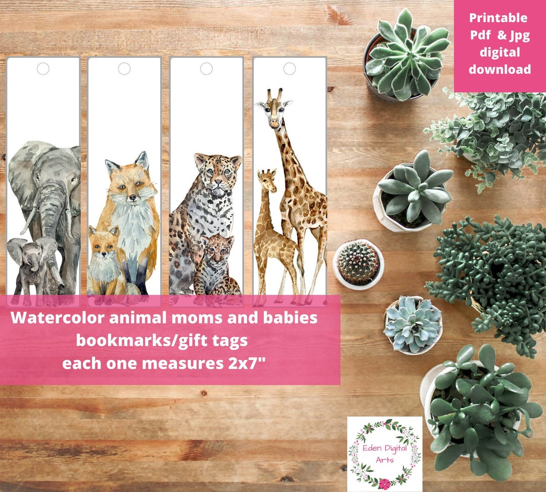 Cute Animal Moms & Babies Bookmarks, Printable Gift Tags Cards for ...