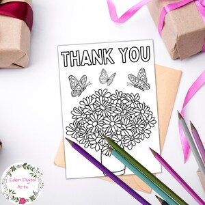 Thank You Coloring Cards for Any Occasion, Floral Color Your Own DIY ...