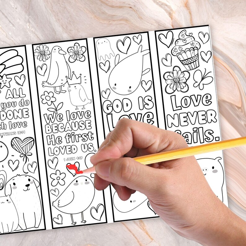 Color Your Bookmarks Love Bible Verses & Cute Animals Christian ...