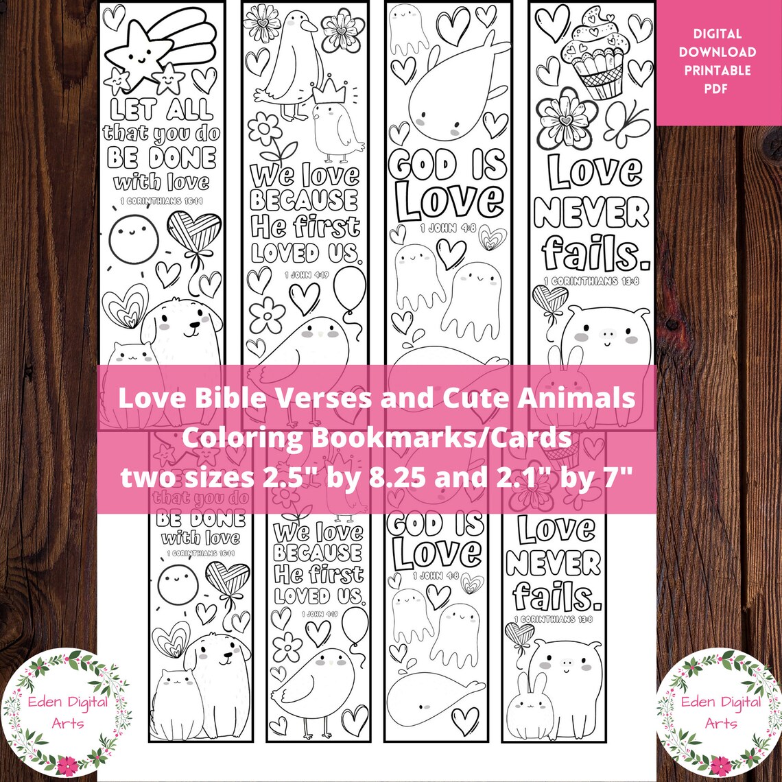 Color Your Bookmarks Love Bible Verses & Cute Animals - Etsy