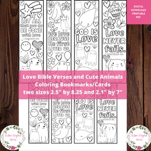 Color Your Bookmarks Love Bible Verses & Cute Animals - Etsy
