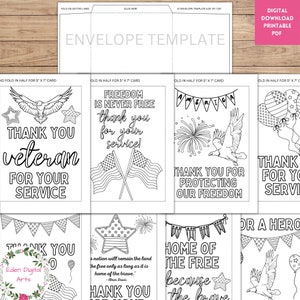 Veteran's Day Thank You Coloring Cards, Patriotic Color Your Own DIY ...