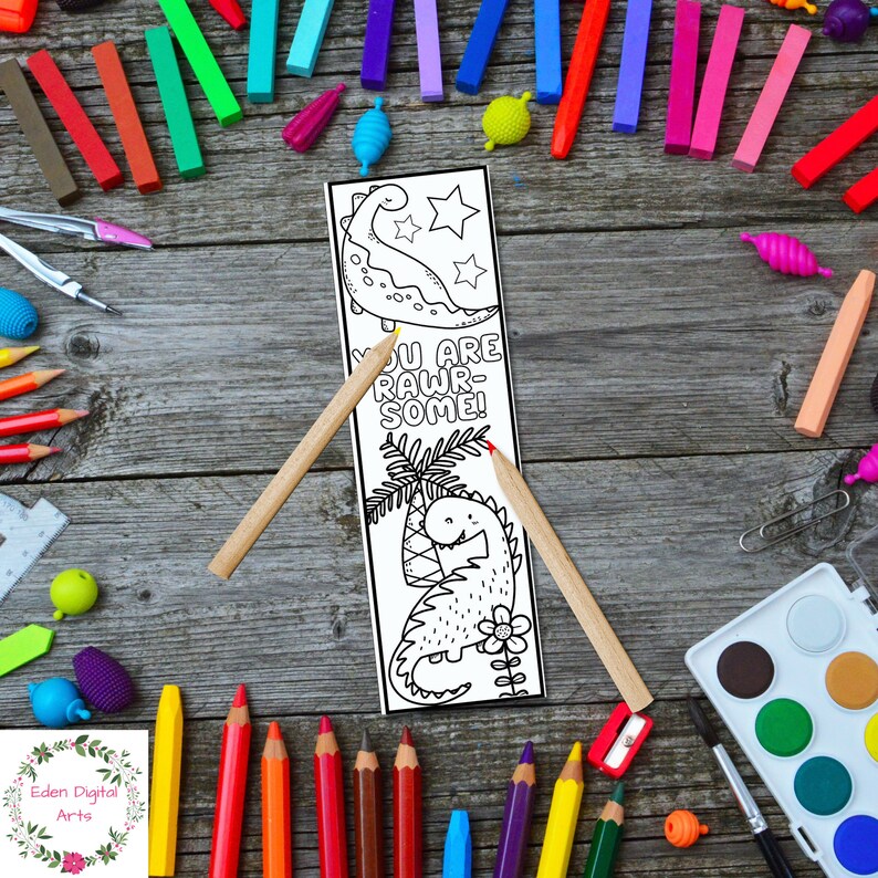 Cute Dinosaur Puns Coloring Bookmarks for Kids Encouraging - Etsy