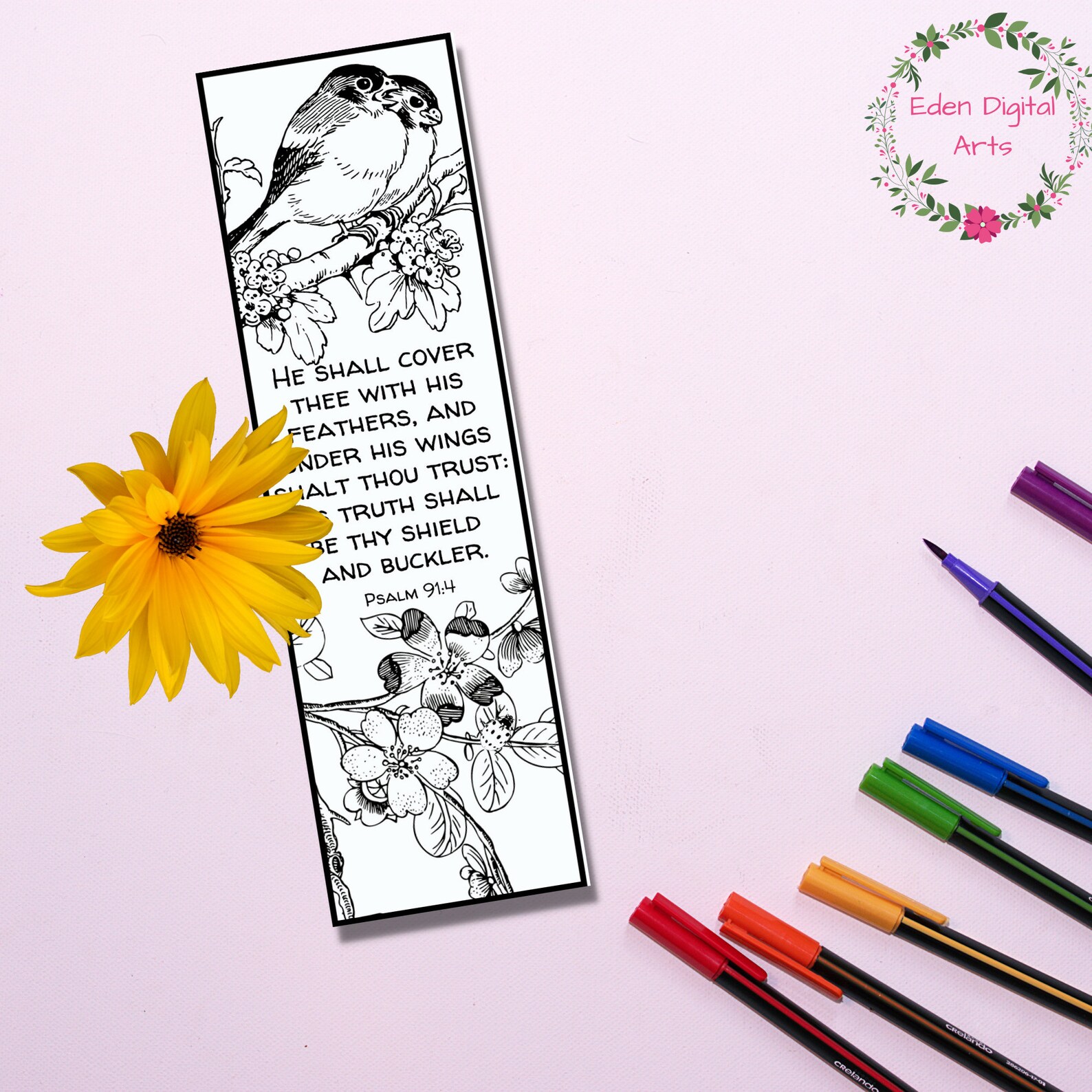 Psalm 91 KJV Bible Verse Coloring Bookmarks Birds Floral | Etsy