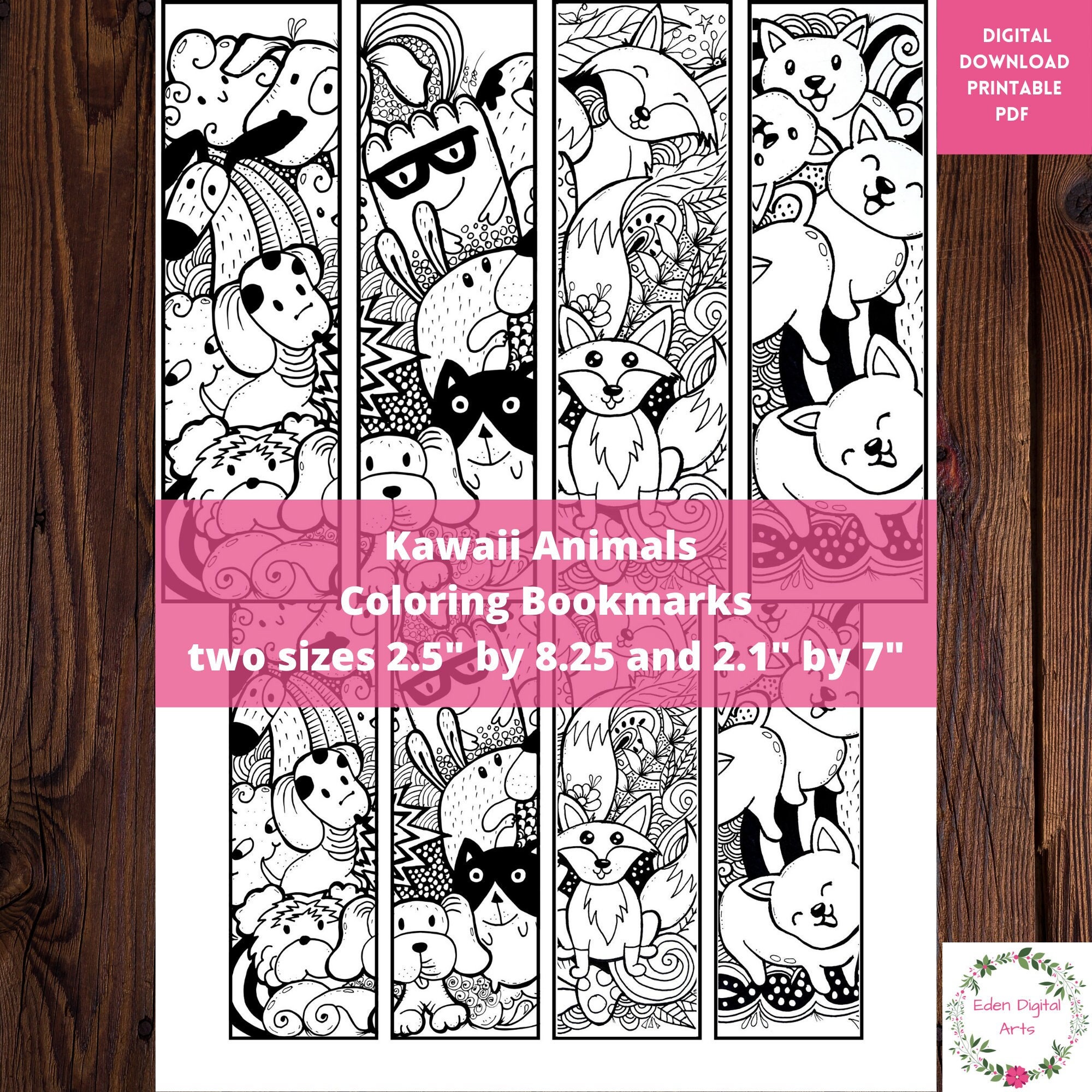 Cute Kawaii Animals Coloring Bookmarks for Kids and Adults - Etsy