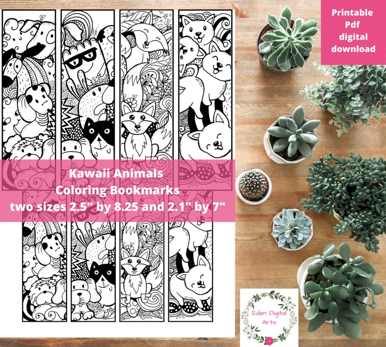 Cute Kawaii Animals Coloring Bookmarks for Kids and Adults - Etsy