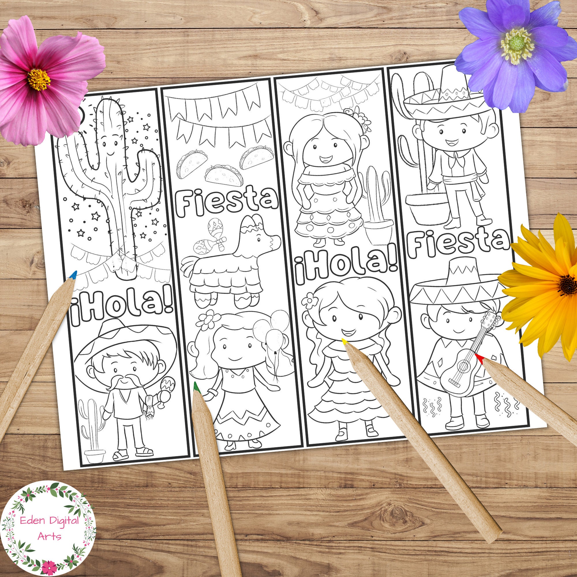 Fiesta Party Coloring Bookmarks Hispanic Heritage Mexico | Etsy