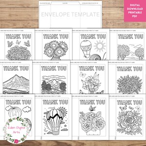 Thank You Coloring Cards for Any Occasion, Floral Color Your Own DIY ...