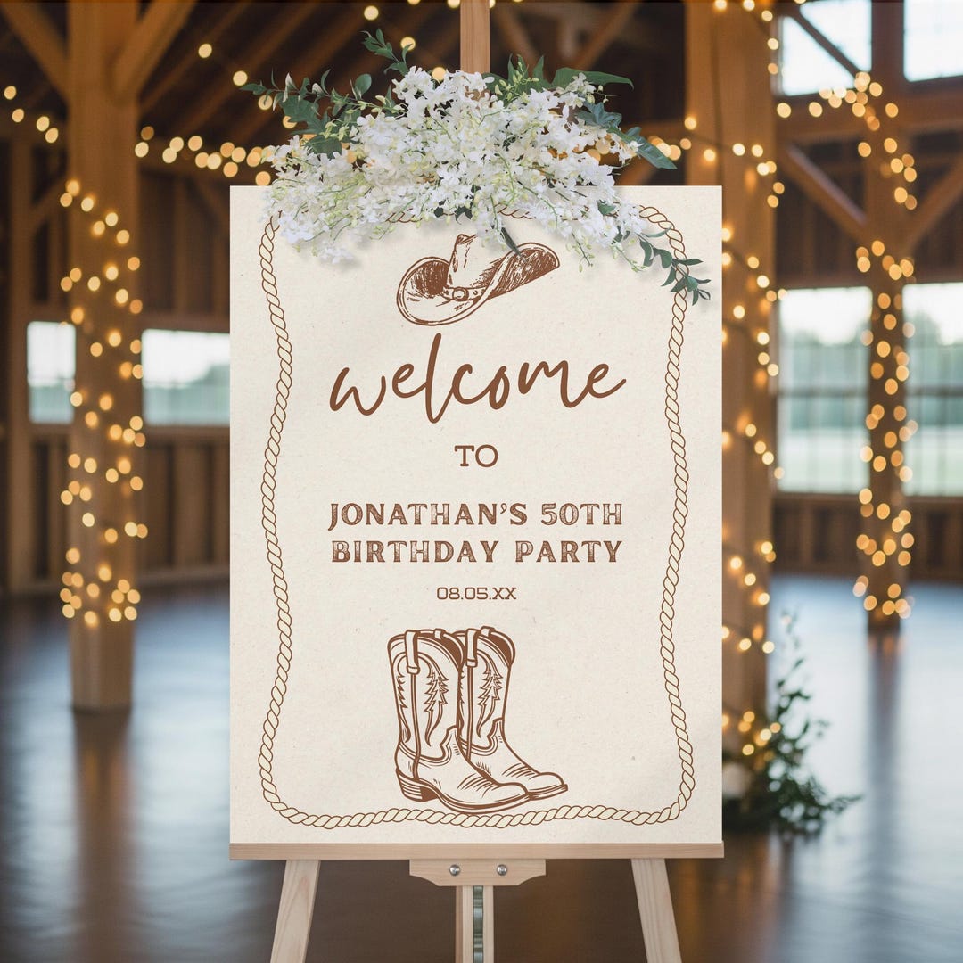 Western Birthday Party Welcome Sign Template Canva Editable Cowboy ...