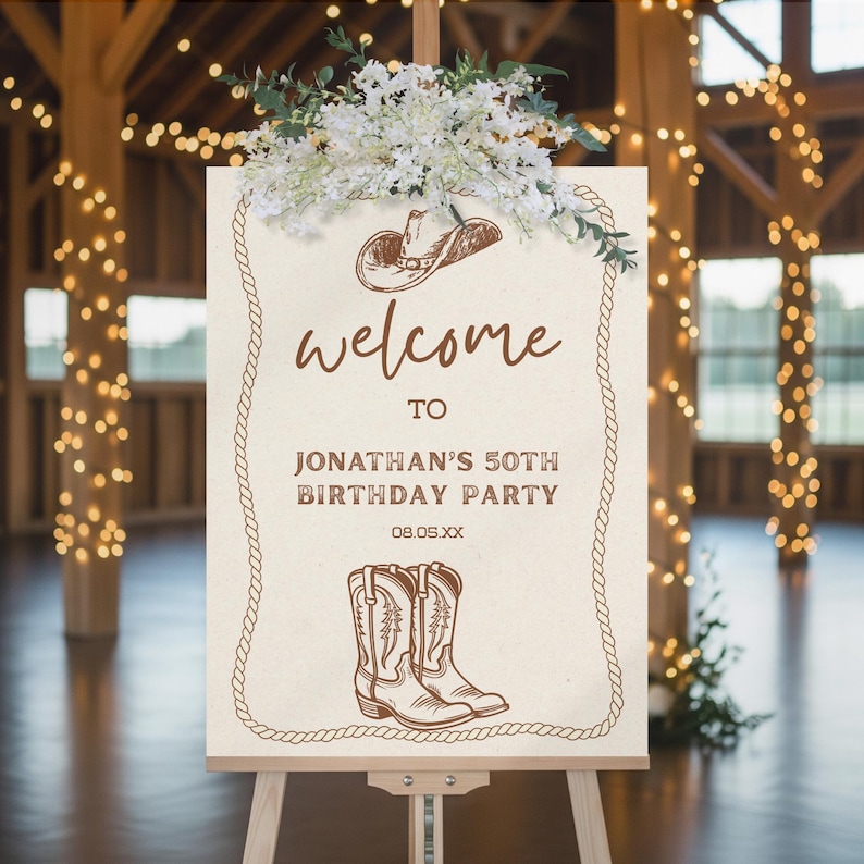 Western Birthday Party Welcome Sign Template Canva Editable Cowboy ...