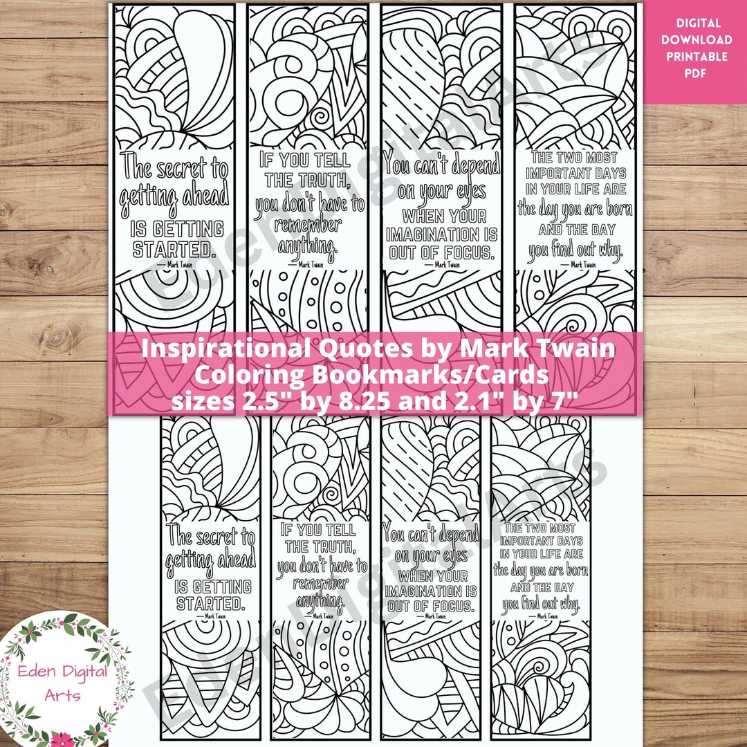 Mark Twain Quotes Doodle Coloring Bookmarks, Inspirational Book Club ...