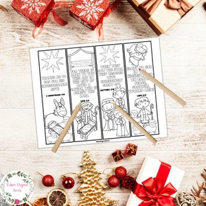 Christmas Bible Verse Nativity Coloring Bookmarks for Kids Scripture ...