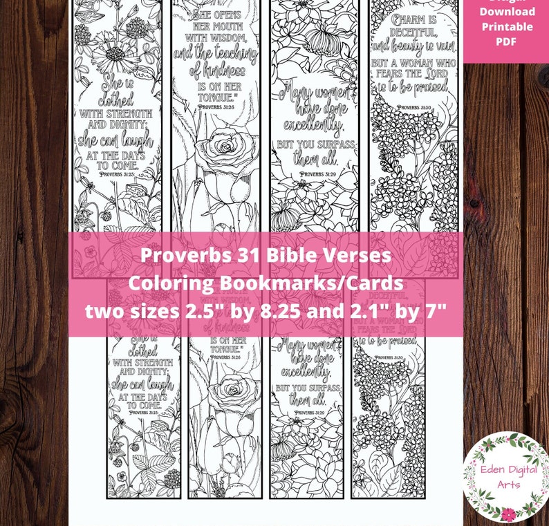 Proverbs 31 Coloring Bible Verse Bookmarks Cards Scripture & Garden ...
