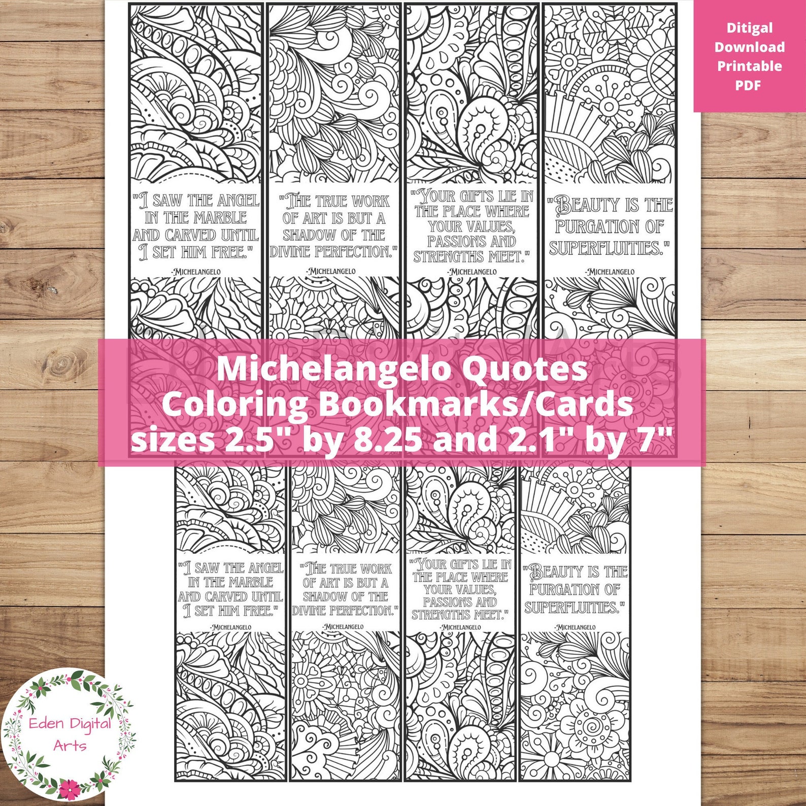 Michelangelo Art Quotes Coloring Bookmarks Class Zen Doodle | Etsy