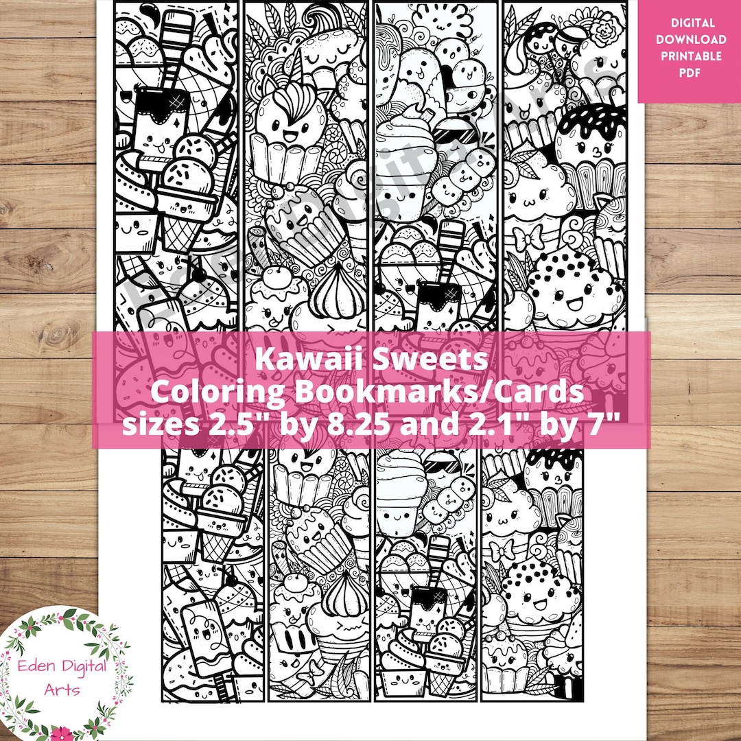 Cute Kawaii Cupcakes Coloring Bookmarks for Kids or Adults, Happy ...