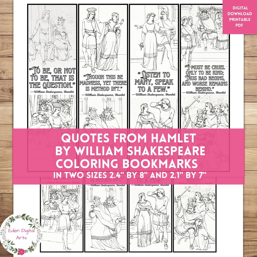 Hamlet Shakespeare Quotes Coloring Bookmarks, Literary DIY Card, Book ...