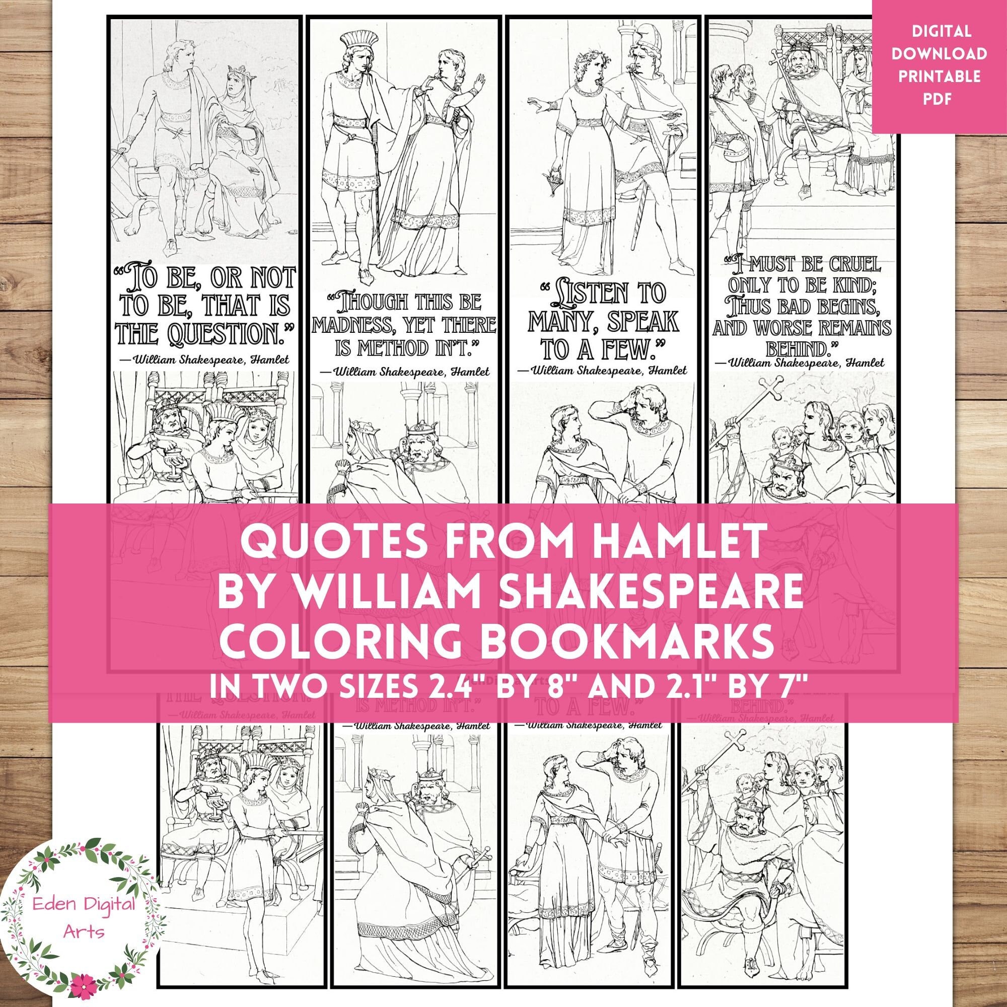 Hamlet Shakespeare Quotes Coloring Bookmarks Literary DIY - Etsy