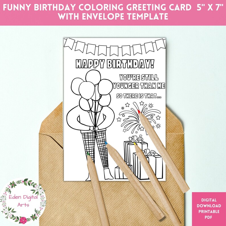 Funny Coloring Happy Birthday Card for Adults You're - Etsy