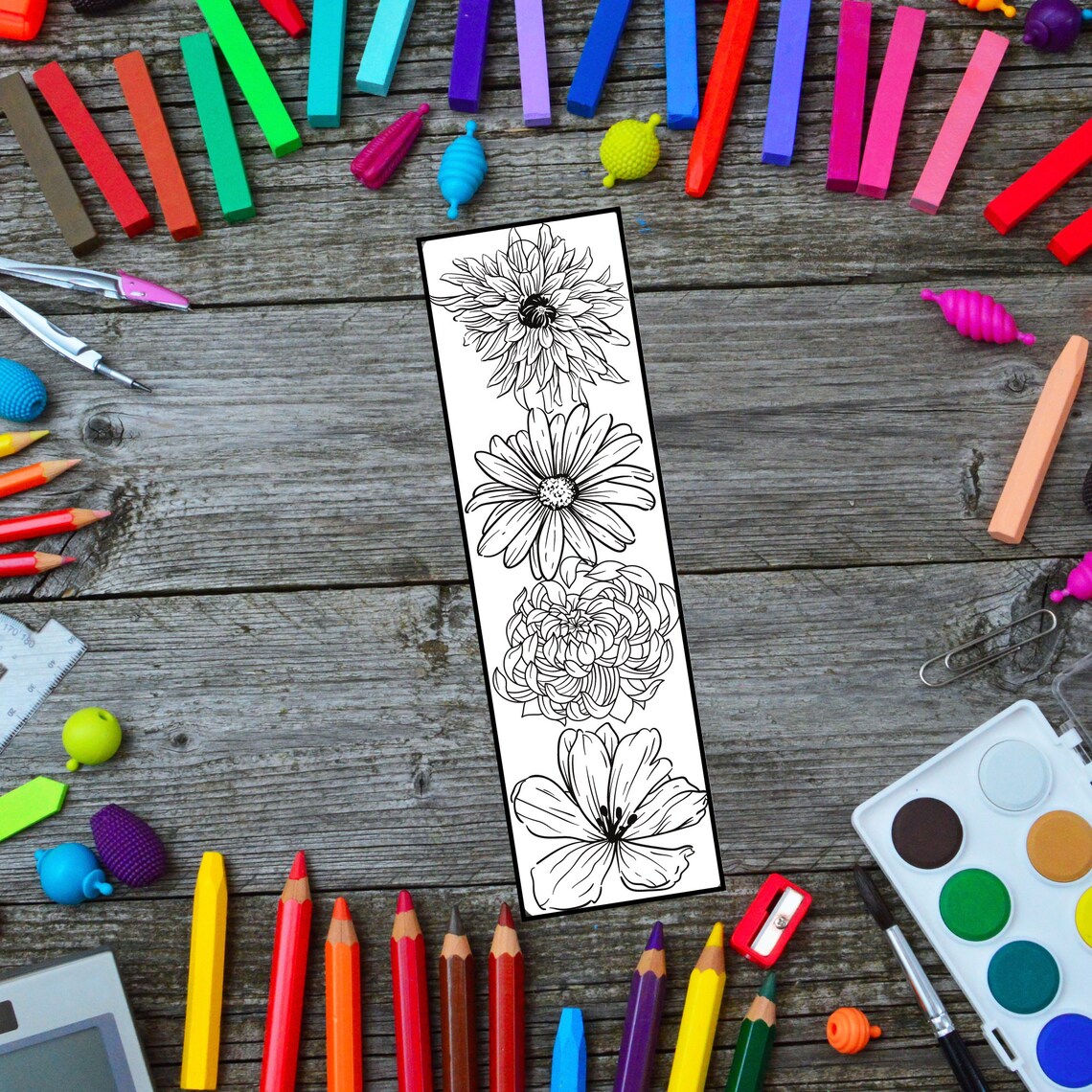 Floral Botanical Color Your Bookmarks Printable Flowers - Etsy