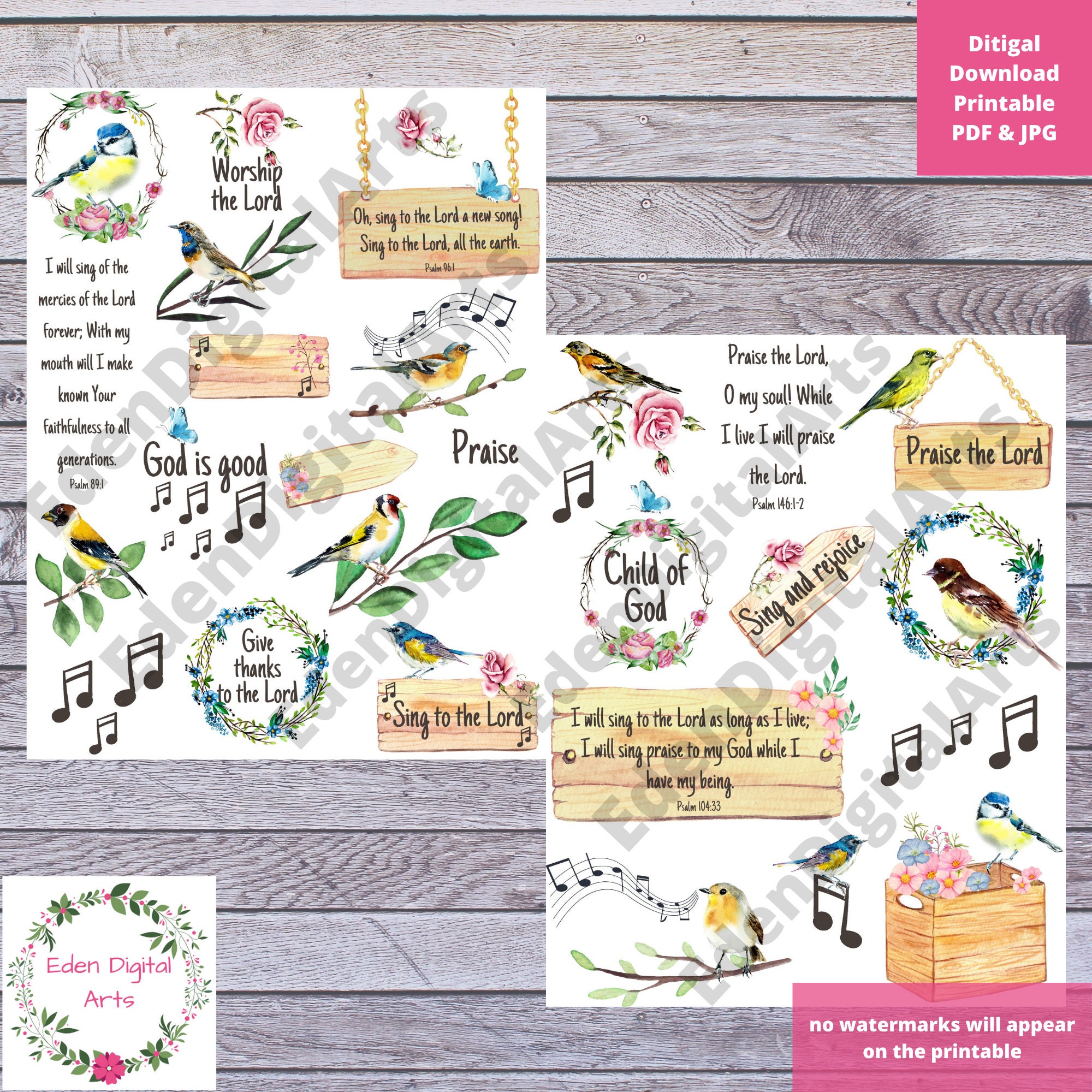 Psalms Bible Verse Birds Stickers Print & Cut Christian Faith | Etsy