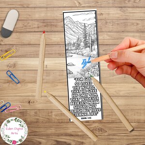 John 3 16 Bible Verse Coloring Bookmarks Nature Landscapes Scripture ...