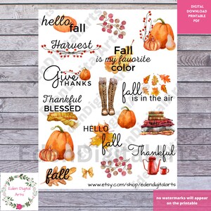 Thankful Fall Quotes Stickers, Print & Cut Cozy Autumn Leaves Pumpkins ...