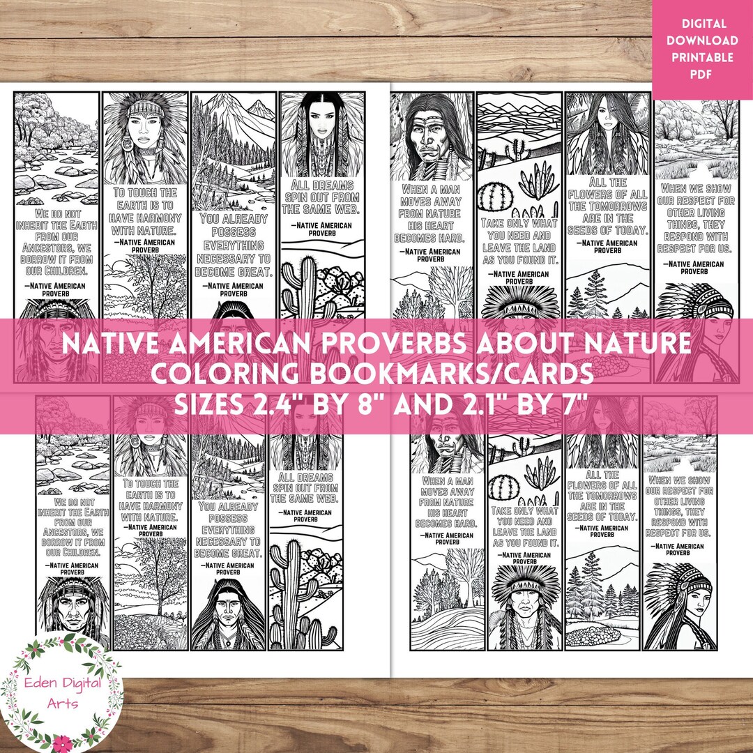 Native American Proverbs Coloring Bookmarks Nature Quotes Indigenous ...