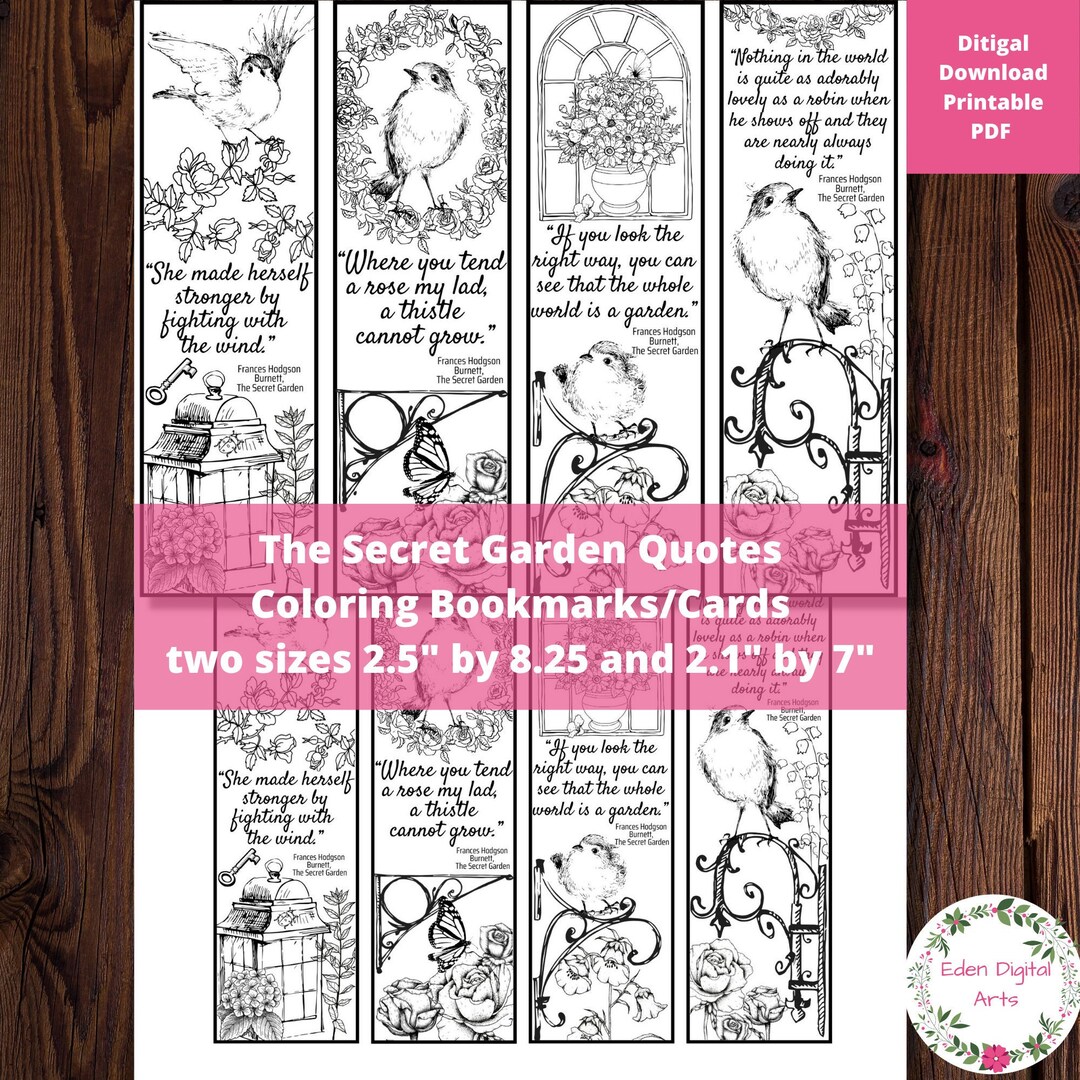 Secret Garden Quotes Coloring Bookmarks With Birds & Flowers - Etsy