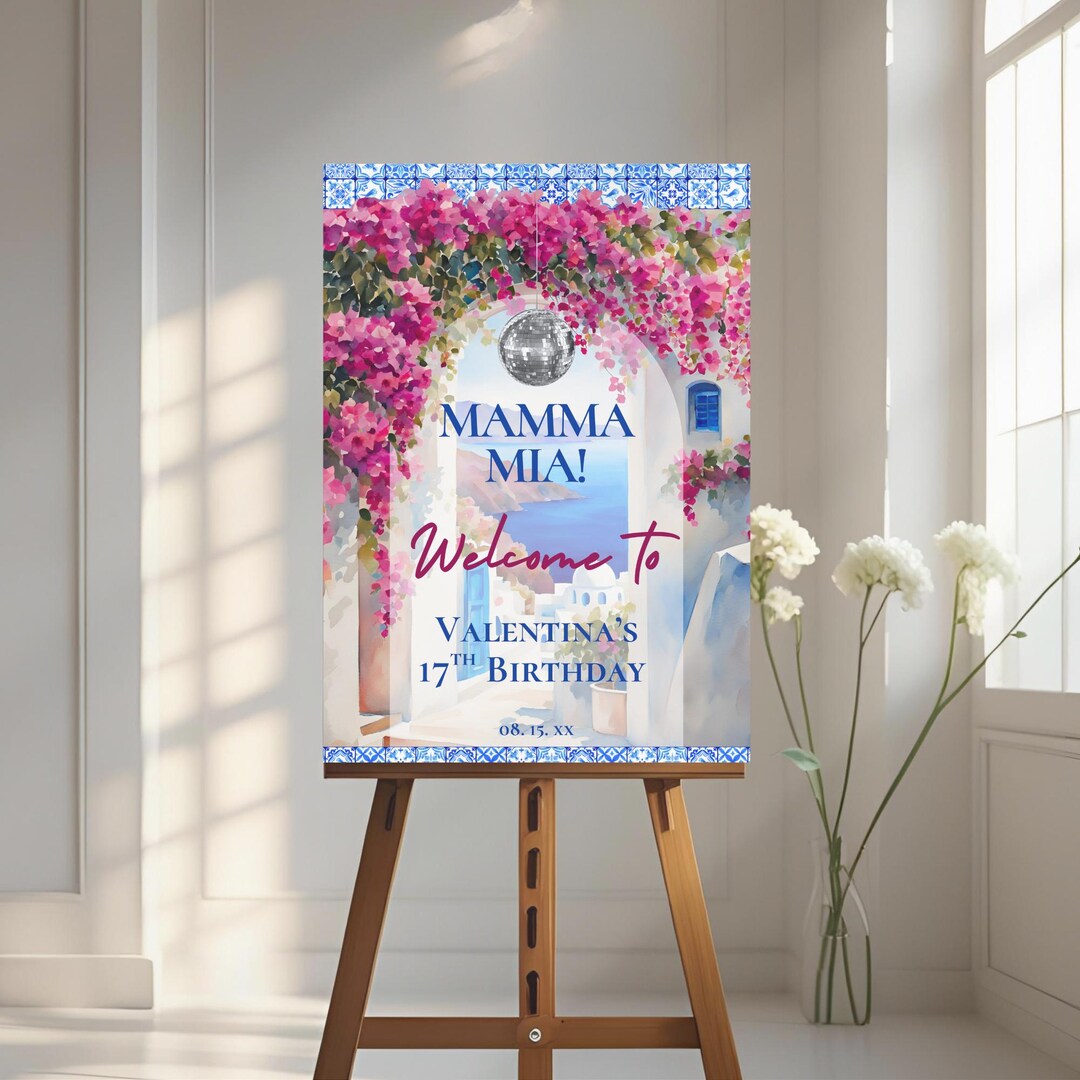 Editable Mamma Mia Party Welcome Sign Watercolor Floral Italian Theme ...