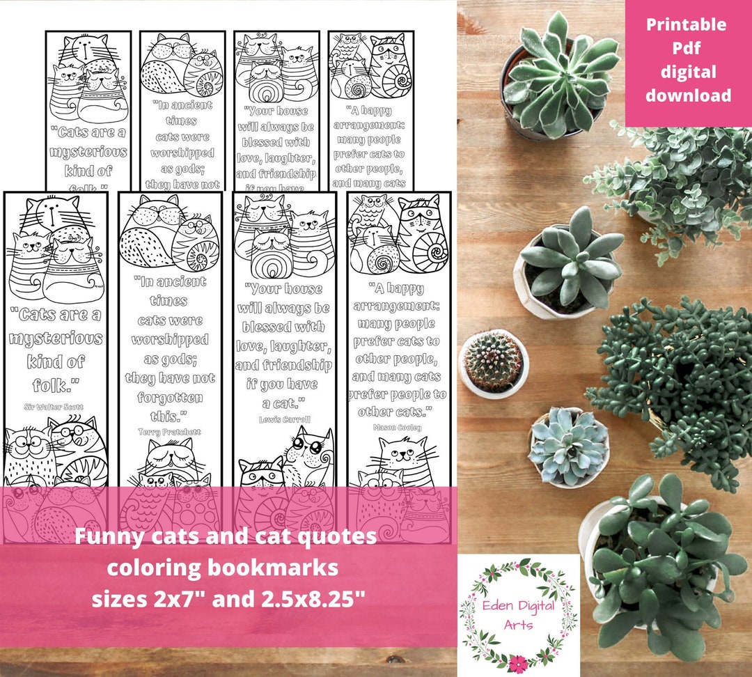 Cat Lover Quotes Coloring Bookmarks Printable Page, Positive Relaxing ...