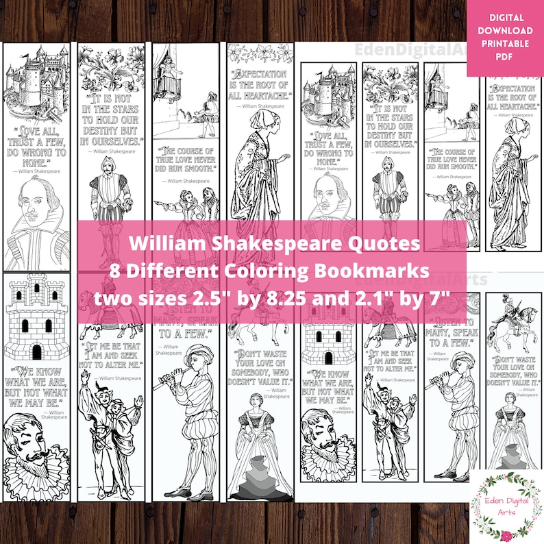 Shakespeare Quotes 8 Coloring Bookmarks Literary DIY Gift - Etsy