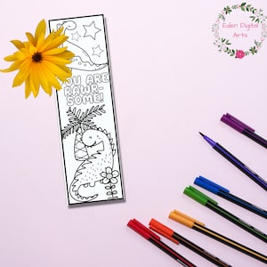 Cute Dinosaur Puns Coloring Bookmarks for Kids Party Favors Acts of ...