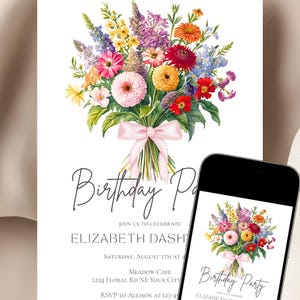 Garden Flowers Birthday Party Invitation Template Colorful Floral ...