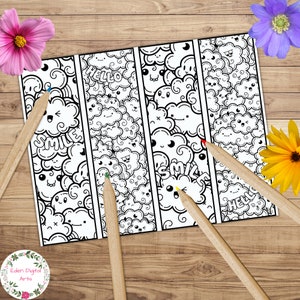 Cute Happy Kawaii Clouds Coloring Bookmarks for Kids or Adults ...