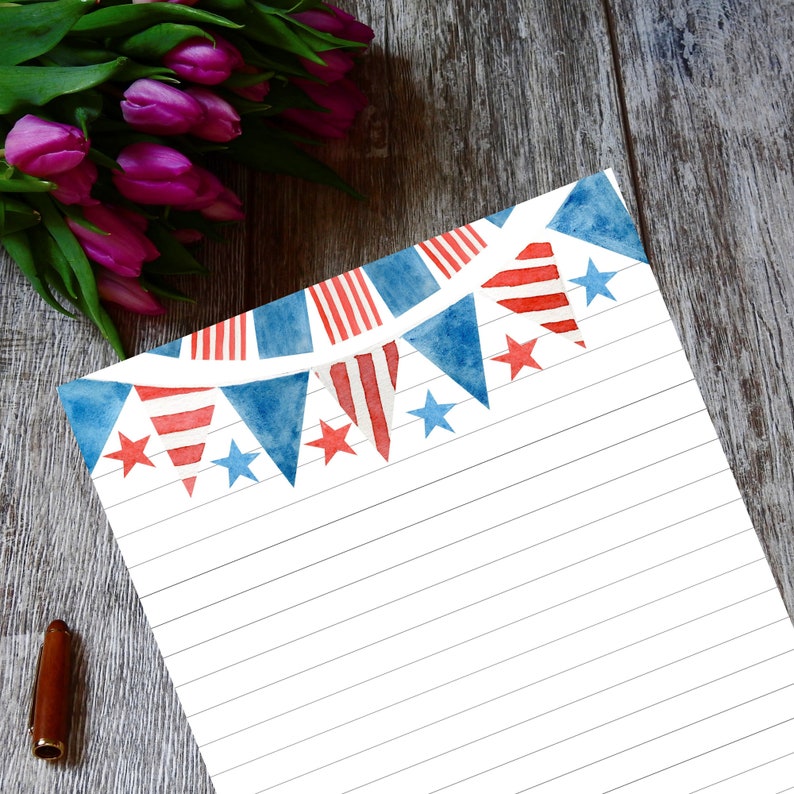 Patriotic Writing Paper Printable Stationery Lined and Blank - Etsy