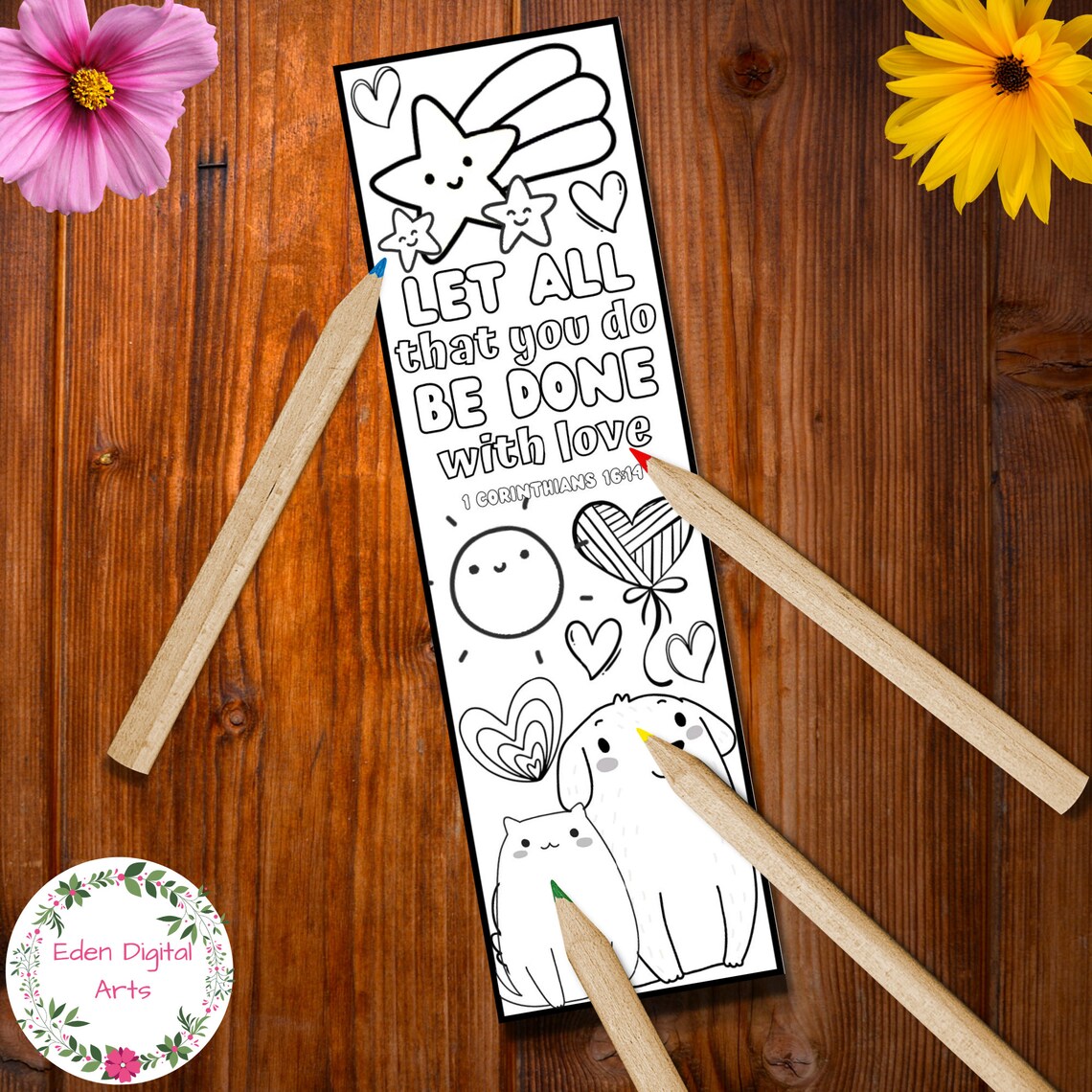 Color Your Bookmarks Love Bible Verses & Cute Animals - Etsy