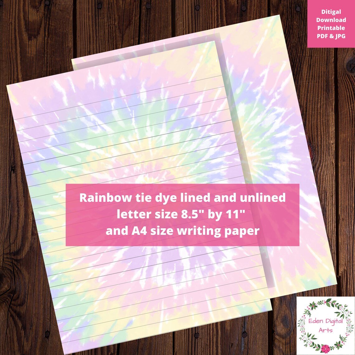 Rainbow Tie Dye Writing Paper Printable Stationary Lined and | Etsy