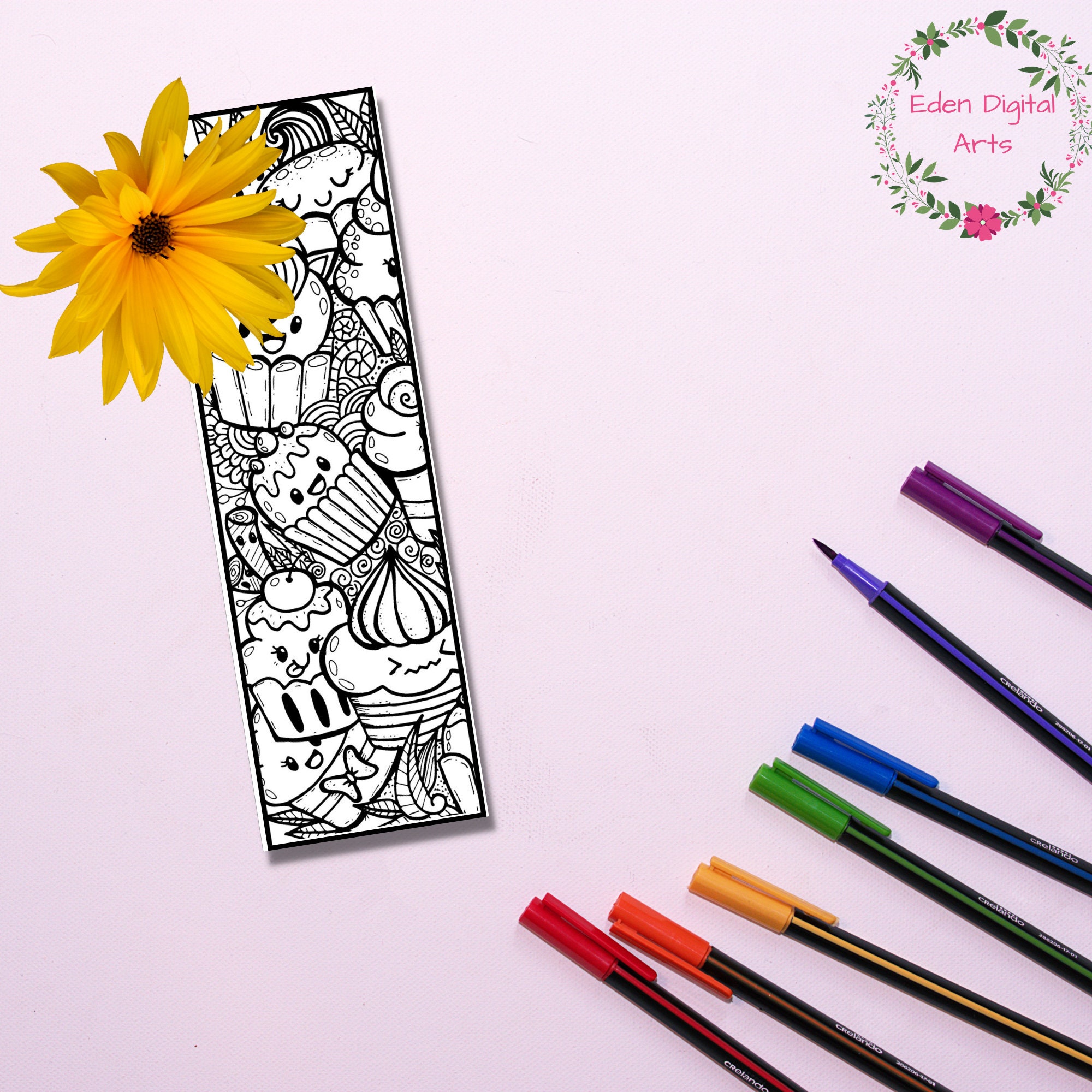 Cute Kawaii Cupcakes Coloring Bookmarks for Kids or Adults - Etsy