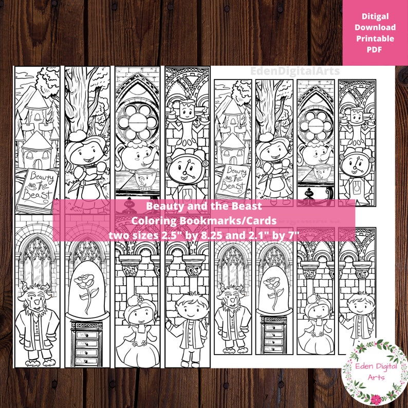 Beauty and the Beast Coloring Bookmarks for Kids Literary - Etsy