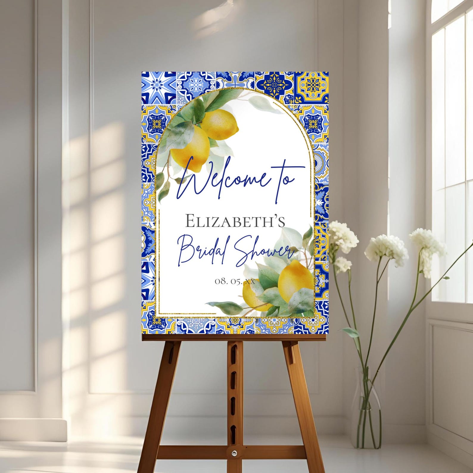 Amalfi Coast Welcome Sign Editable Blue Tile Lemons Italian Theme Decor ...