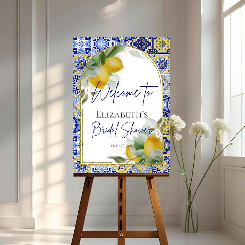 Amalfi Coast Welcome Sign Editable Blue Tile Lemons Italian Theme Decor ...