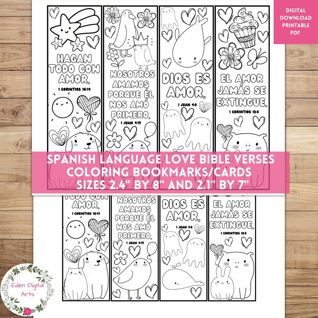 Color Your Bookmarks Spanish Love Bible Verses & Cute Animals, Espanol ...