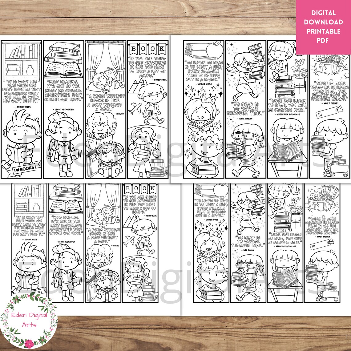 Famous Book Reading Quotes 8 Cute Coloring Bookmarks for Kids - Etsy
