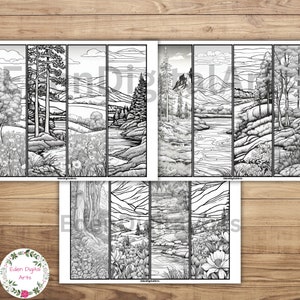 Nature Mountains Trees Coloring Bookmarks, Landscapes Relaxing Color ...