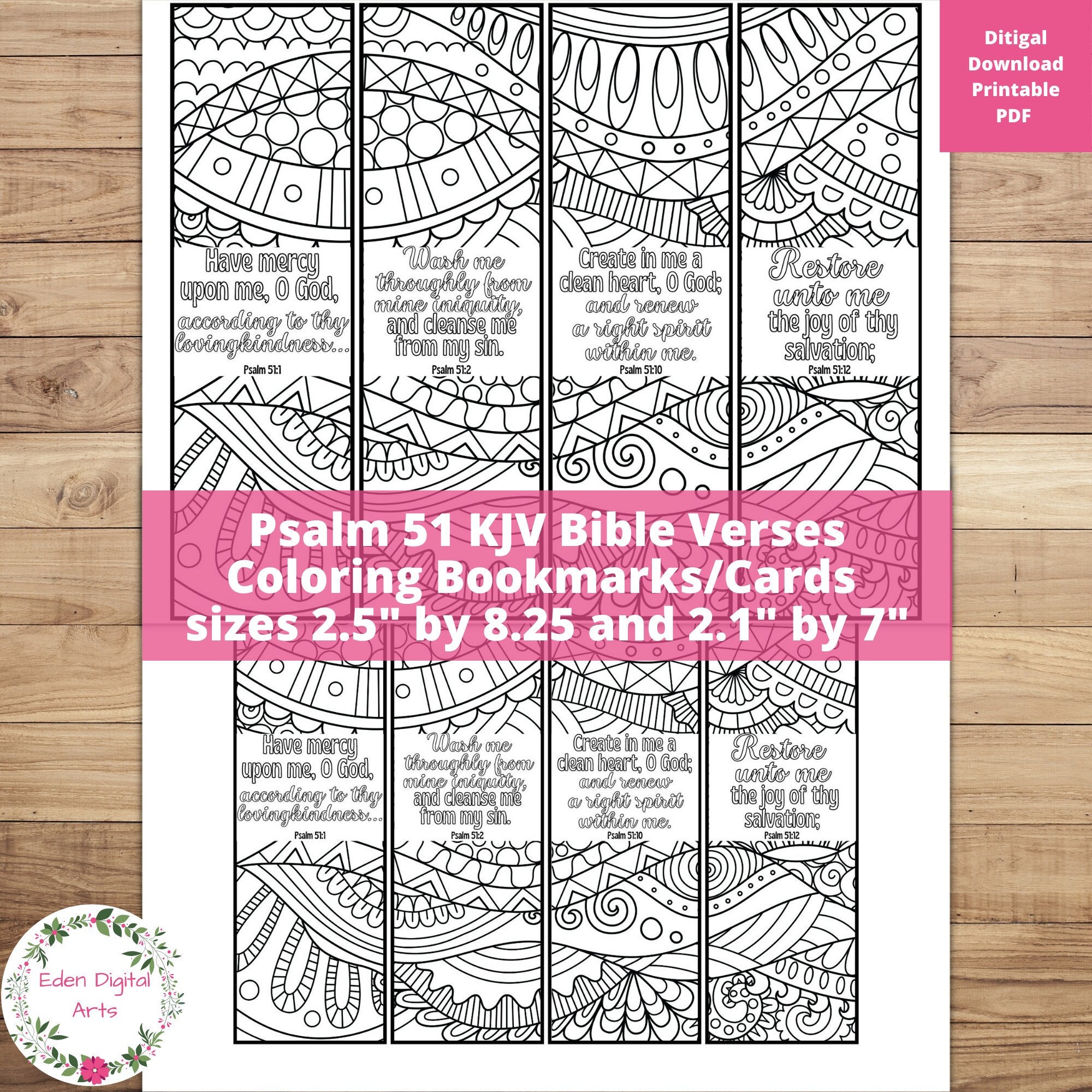 Psalm 51 Coloring Bible Verse Bookmarks KJV Scripture Prayer | Etsy