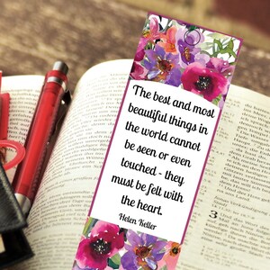 Helen Keller Inspirational Quotes Bookmarks PDF, Floral Encouraging ...