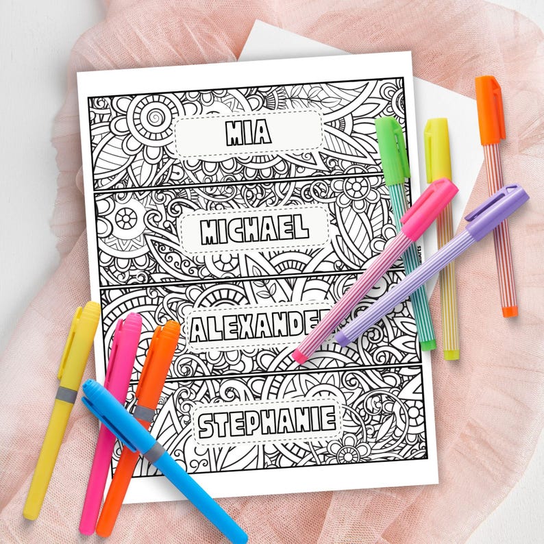 Editable Names Coloring Bookmarks Doodle Color Your Custom Personalized ...